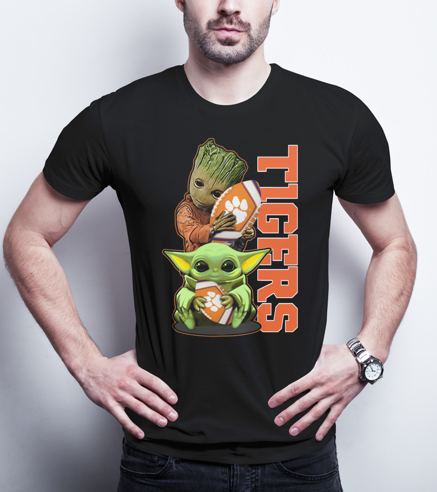 Grzd Clemson Tigers Groot Baby Yoda Football T-Shirt