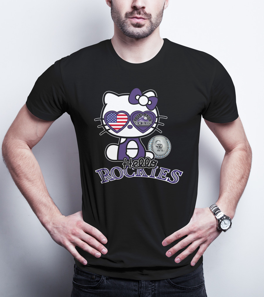 Hello Kitty Colorado Rockies American Heart CR Baseball T-Shirt