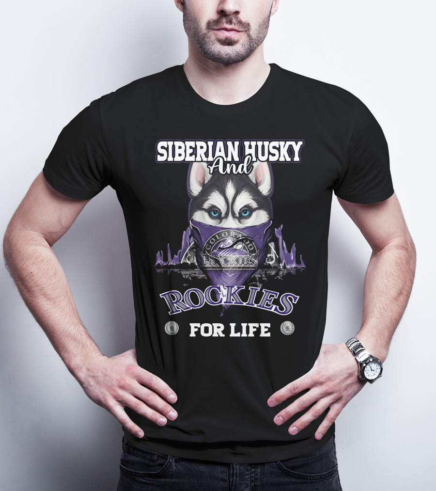 Siberian Husky And Colorado Rockies For Life T-Shirt