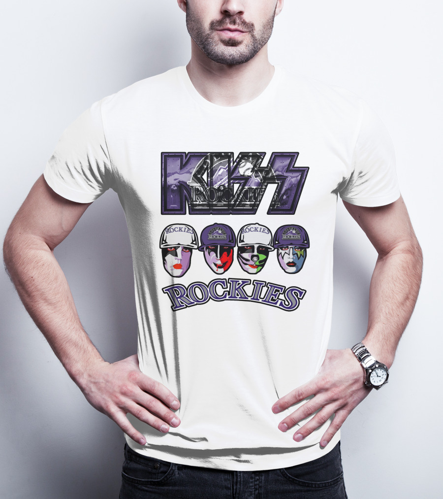 Kiss Colorado Rockies Faces In Makeup With Hats T-Shirt