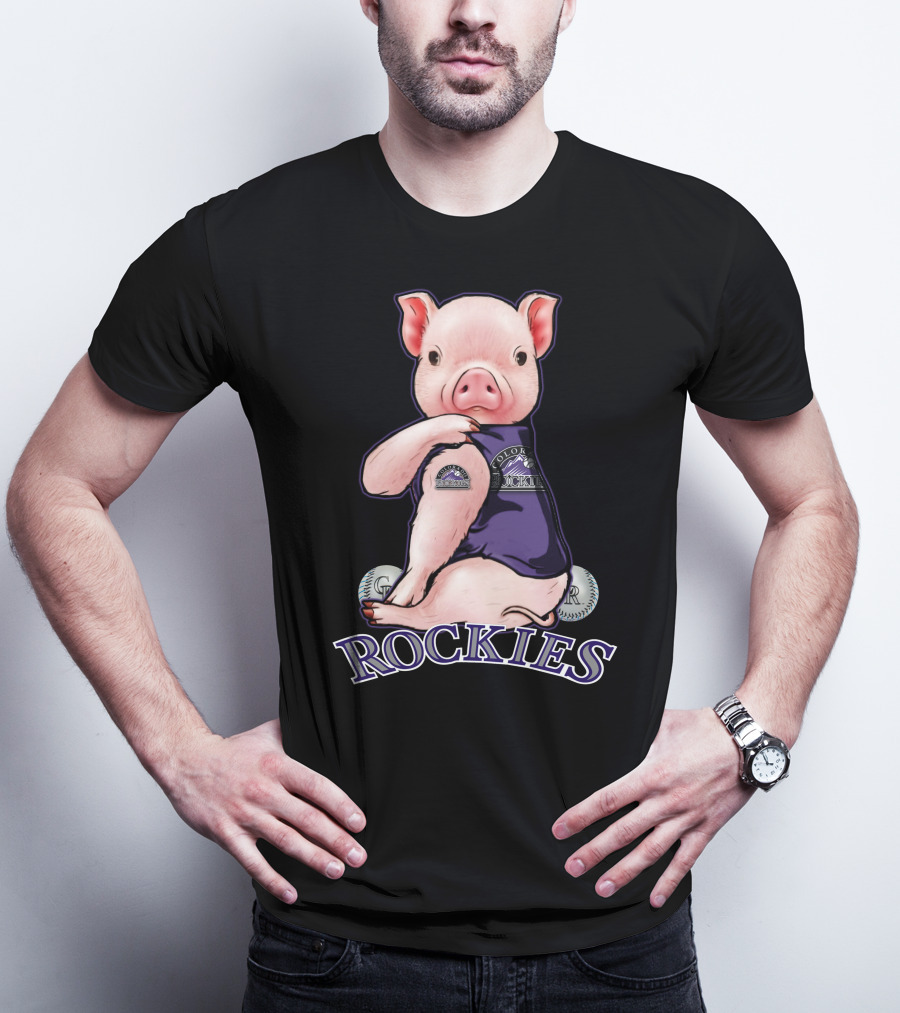 Pig Wearing Colorado Rockies Jersey With Baseballs And Rockies T-Shirt