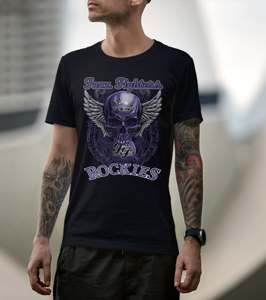 Fooz Fighters Colorado Rockies Skull Wing Chain T-Shirt