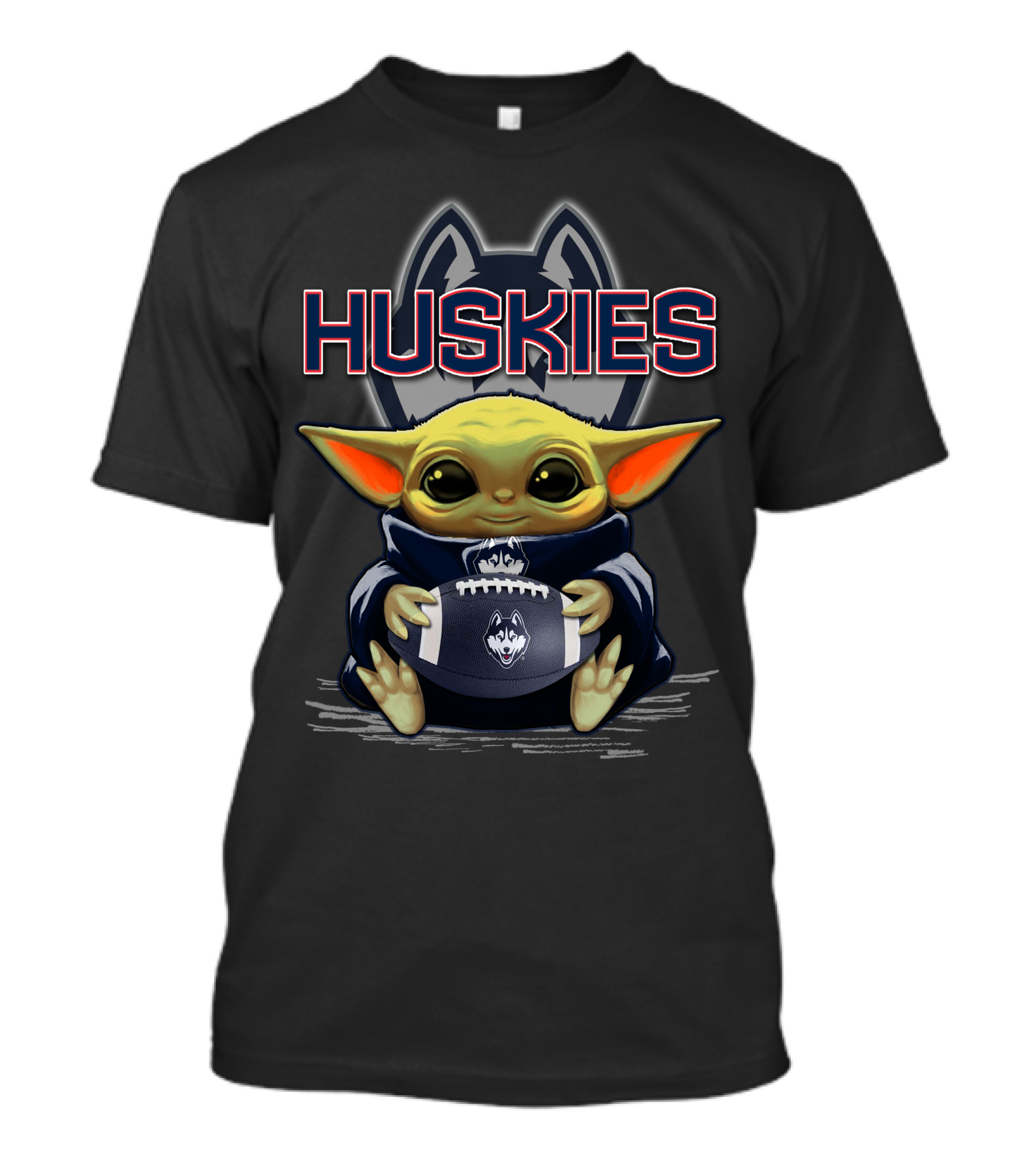 Yoda Holding Football With Connecticut Huskies T-Shirt