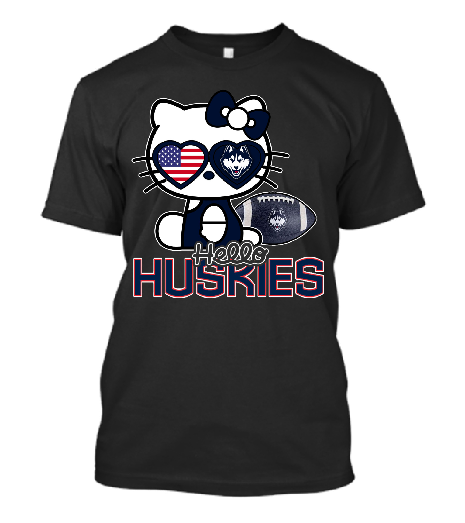 Hello Kitty Huskies Football American Flag T-Shirt