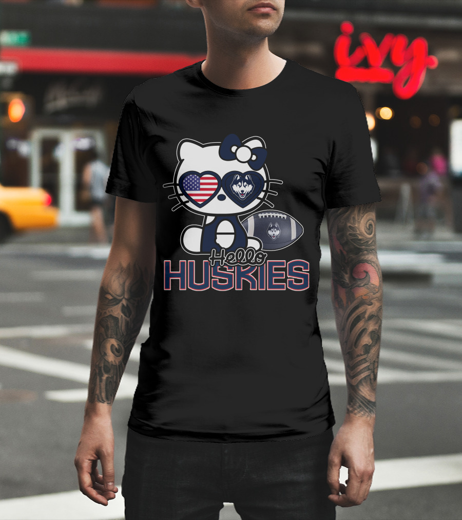 Hello Kitty Huskies Football American Flag T-Shirt