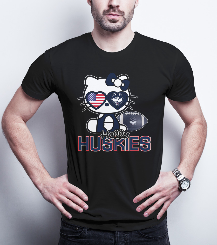 Hello Kitty Huskies Football American Flag T-Shirt