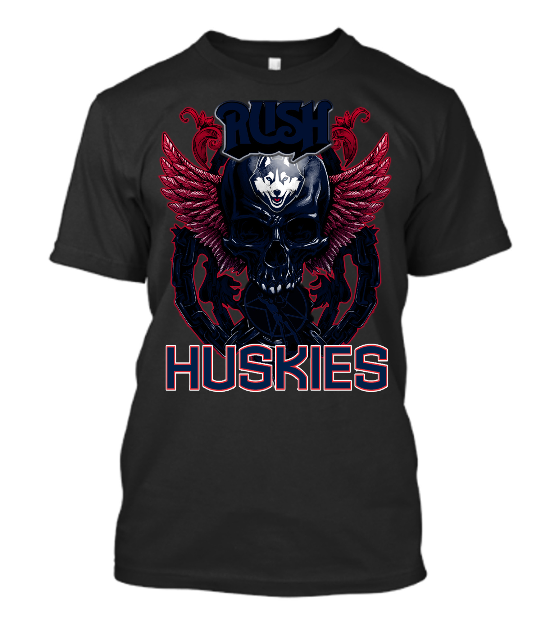 Rush Huskies Skull With Wings And Wolf T-Shirt