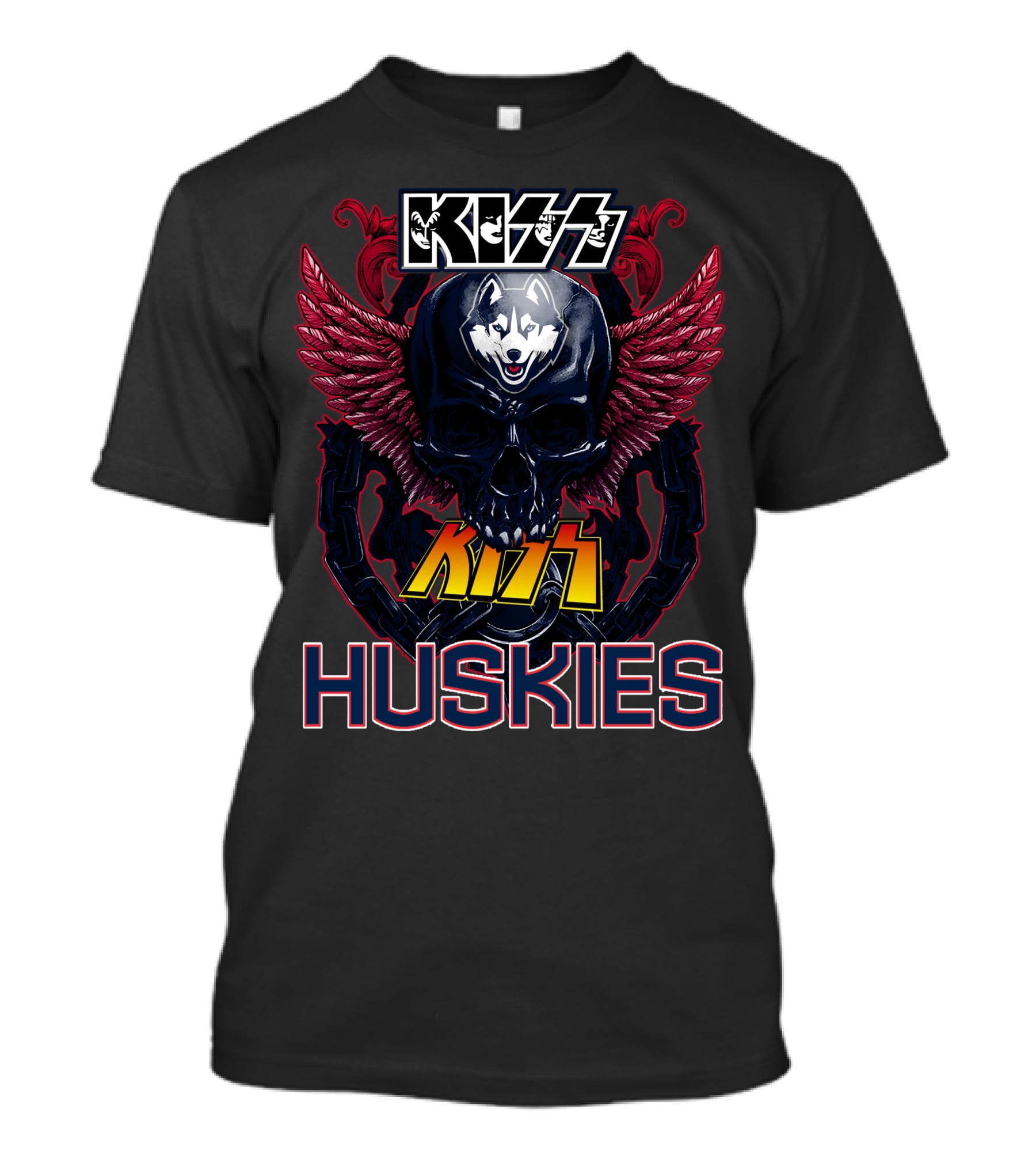 Kiss Huskies Skull With Wings T-Shirt