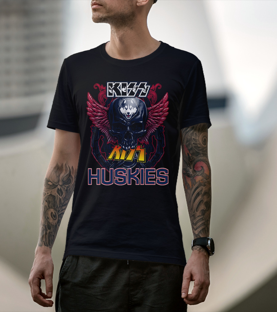 Kiss Huskies Skull With Wings T-Shirt