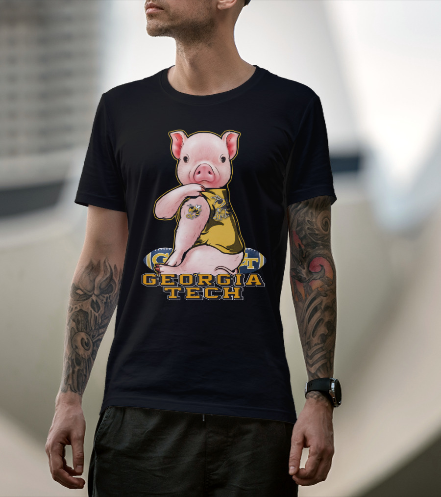 Pig Wearing Georgia Tech Yellow Jackets Mascot Jersey T-Shirt