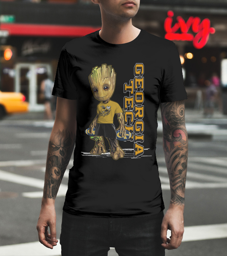 Groot In Georgia Tech Yellow Jackets Shirt With Buzz T-Shirt