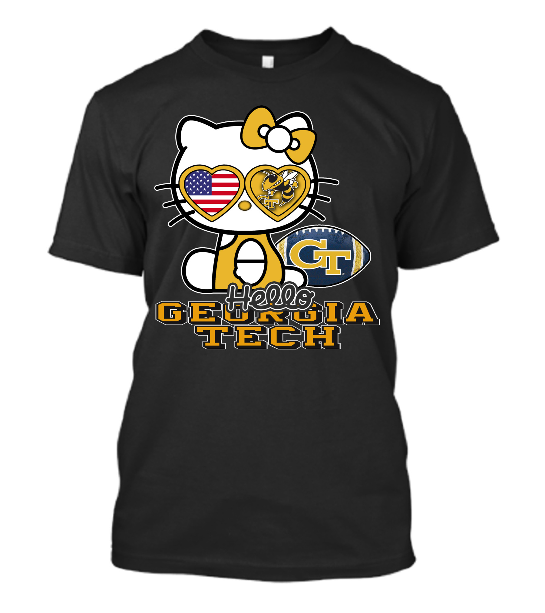 Hello Kitty Georgia Tech Yellow Jackets American Flag Football T-Shirt