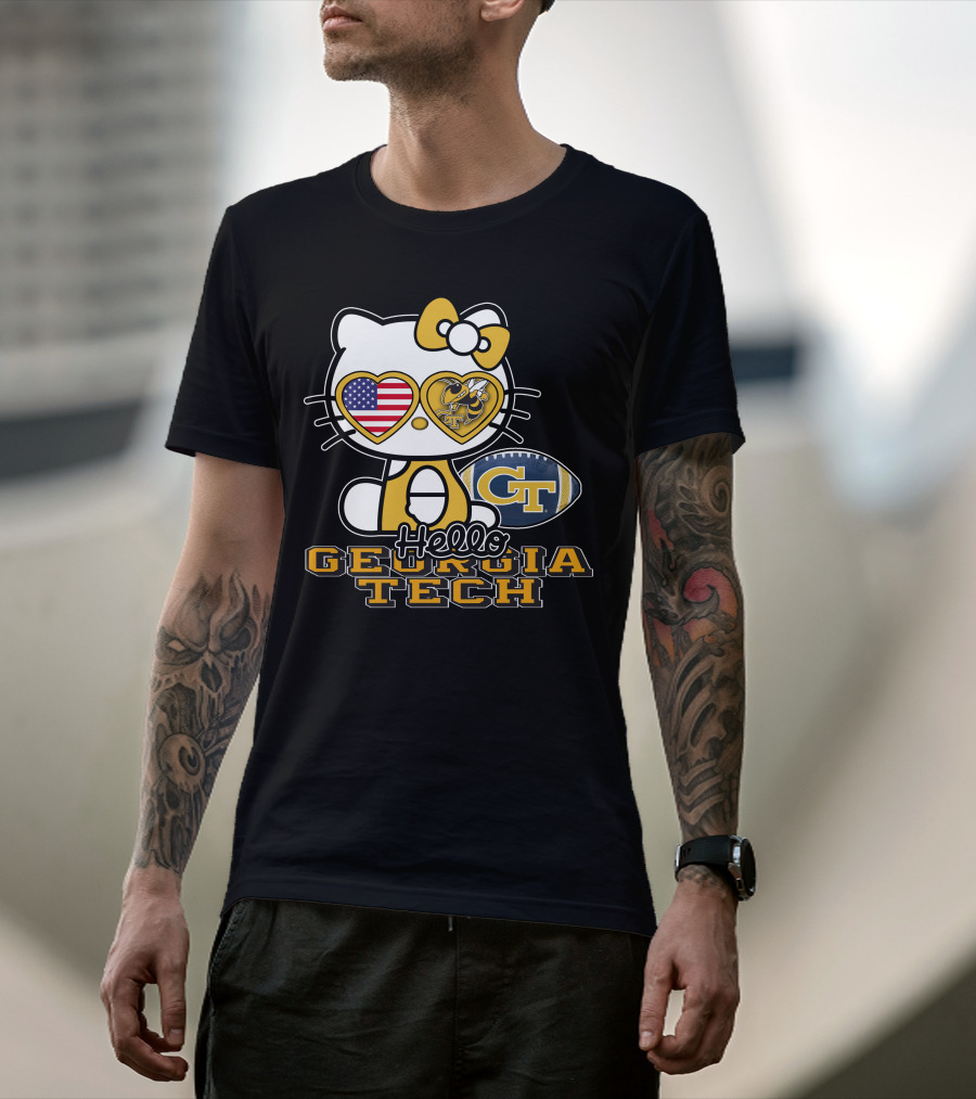 Hello Kitty Georgia Tech Yellow Jackets American Flag Football T-Shirt