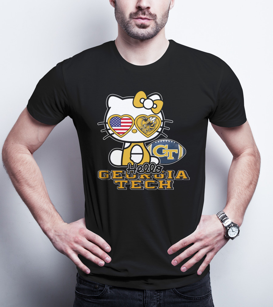 Hello Kitty Georgia Tech Yellow Jackets American Flag Football T-Shirt