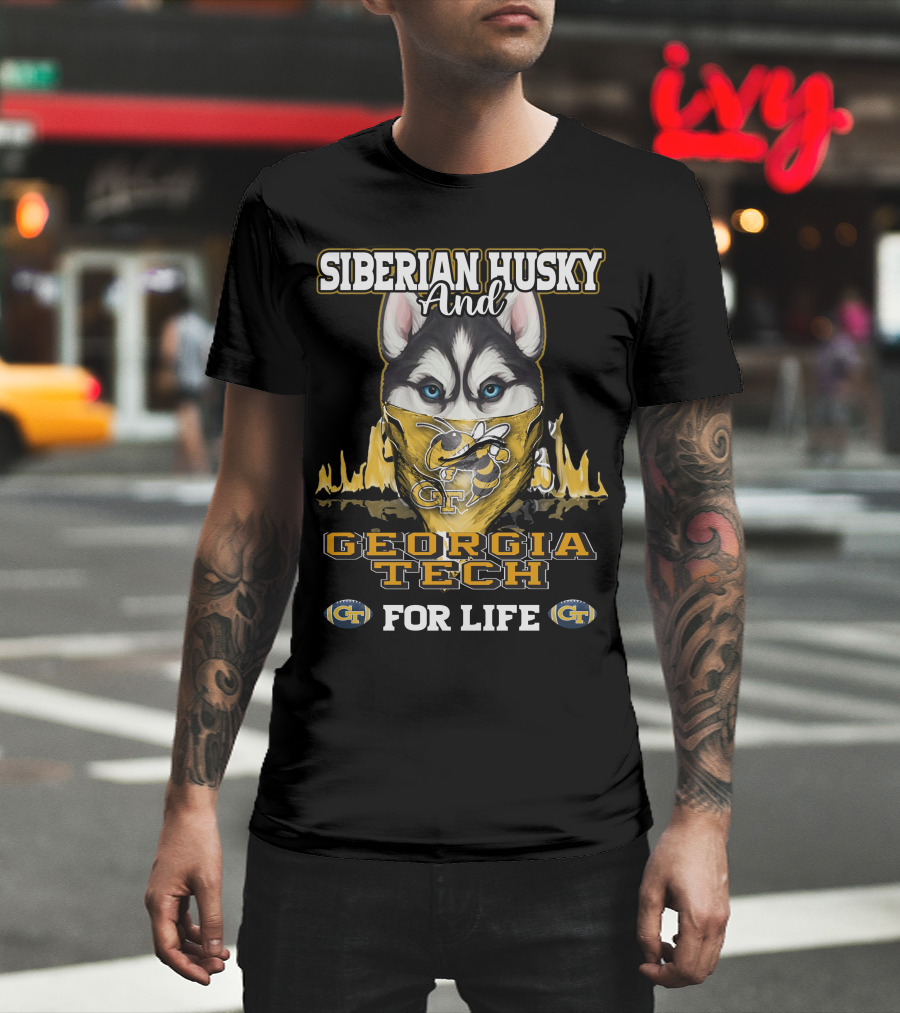 Siberian Husky And Georgia Tech For Life T-Shirt
