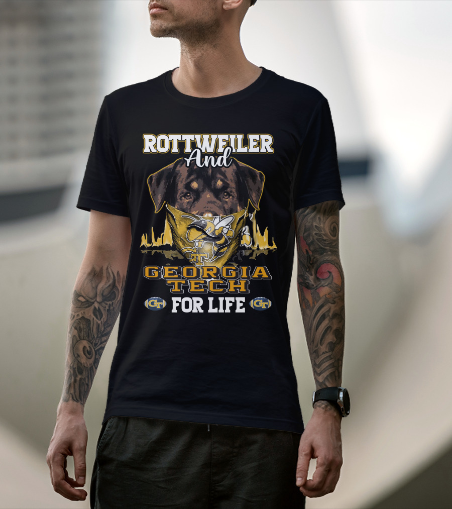 Rottweiler And Georgia Tech Yellow Jackets For Life T-Shirt