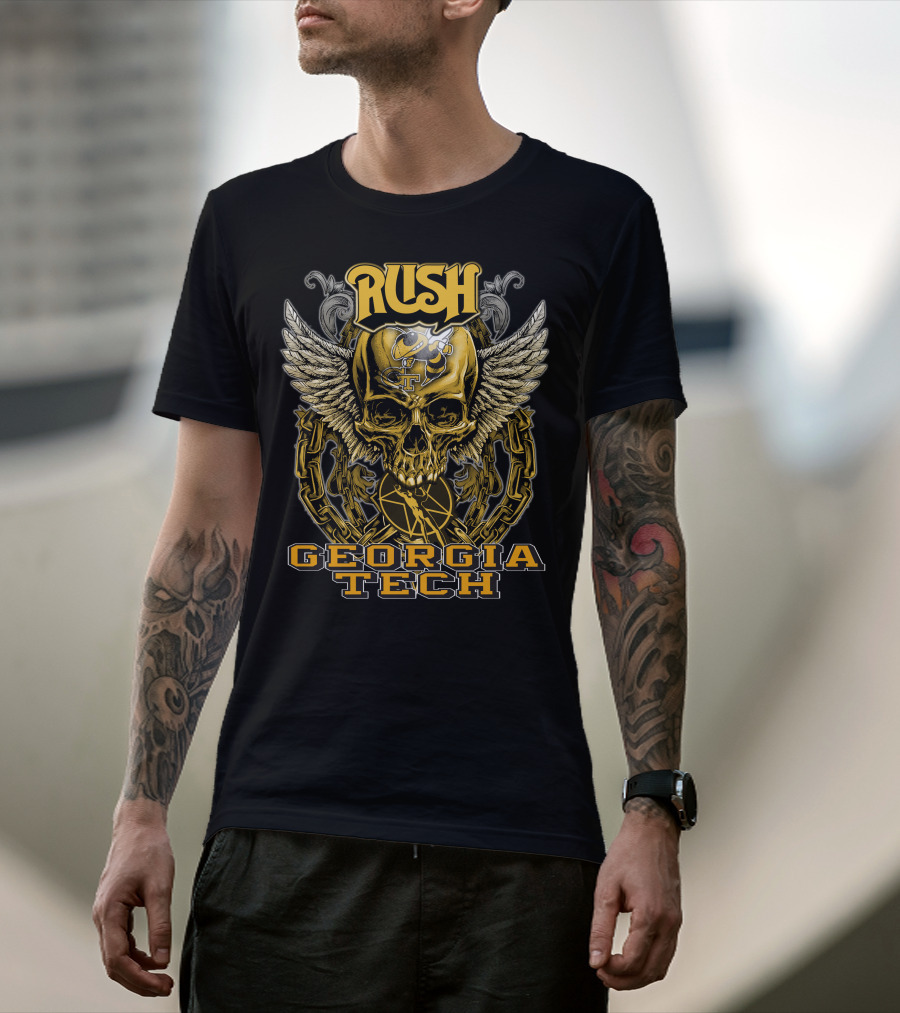 Rush Georgia Tech Yellow Jackets Skull Wings T-Shirt
