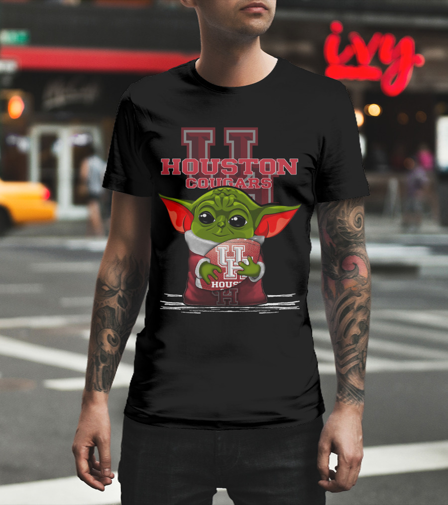 Houston Cougars Yoda Holding Football T-Shirt