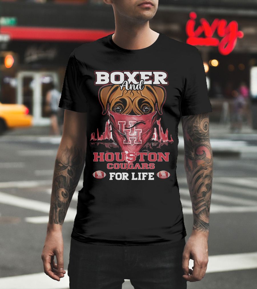 Boxer And Houston Cougars UH For Life T-Shirt
