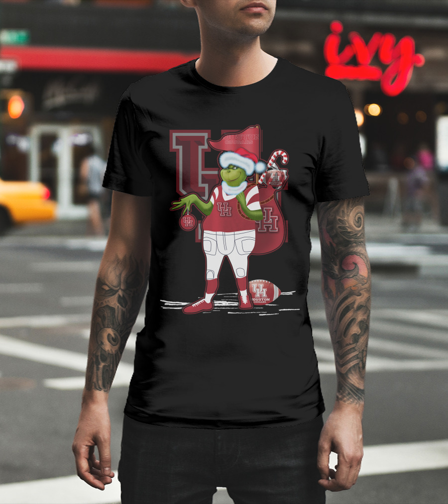 Grinchxmas Houston Cougars UH Football Santa Sack T-Shirt