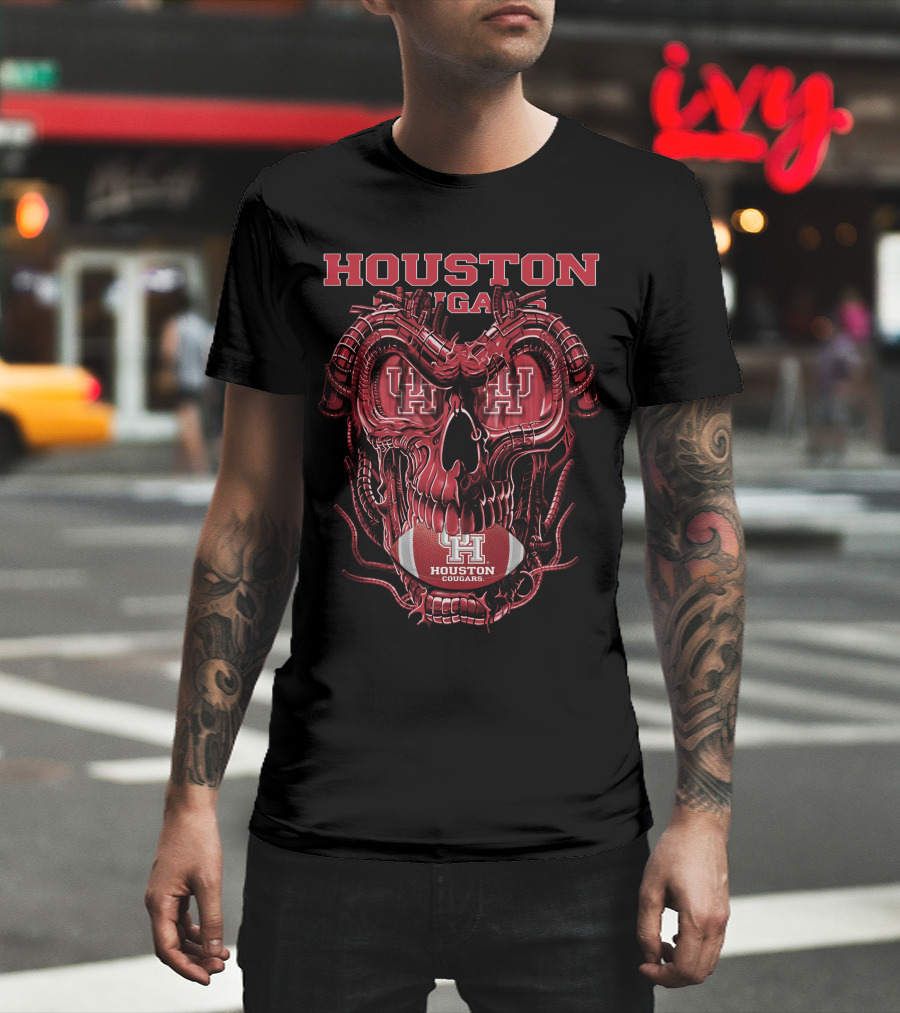 Houston Cougars Dragonskull Football T-Shirt