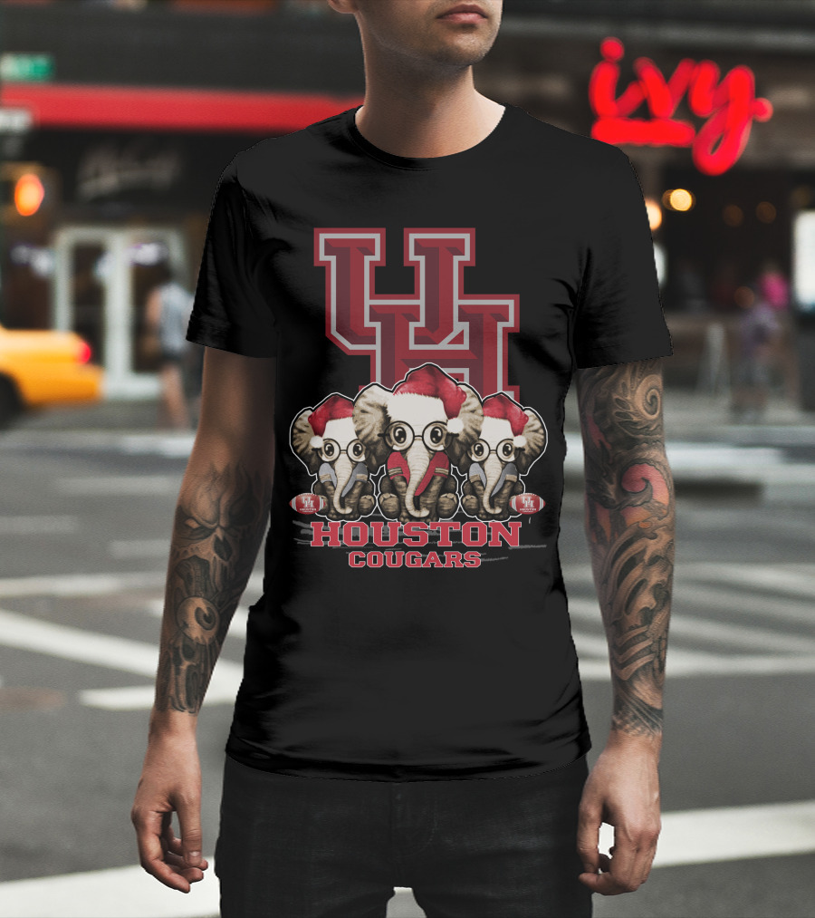 Houston Cougars Christmas Elephants T-Shirt