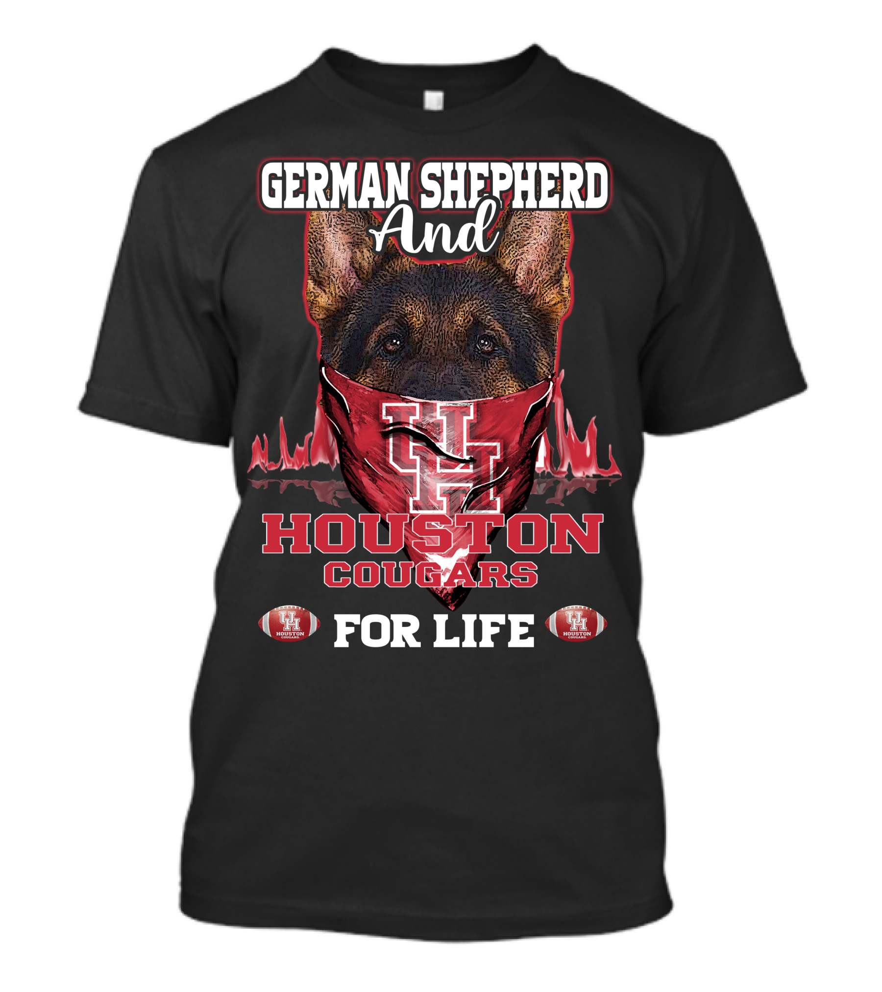 German Shepherd And Houston Cougars Uh For Life T-Shirt