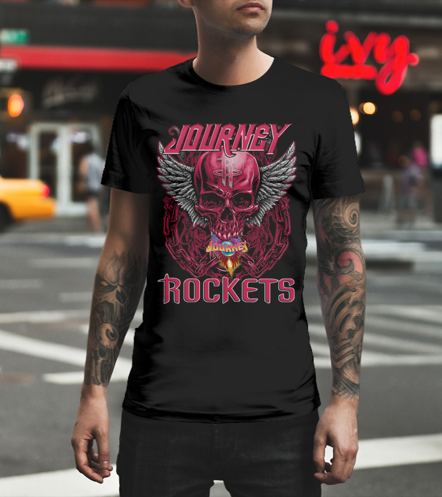 Journey Houston Rockets Skull Wings Flame T-Shirt
