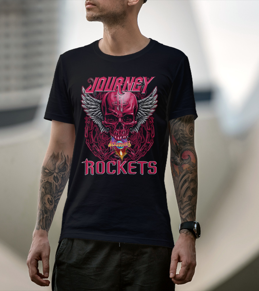 Journey Houston Rockets Skull Wings Flame T-Shirt