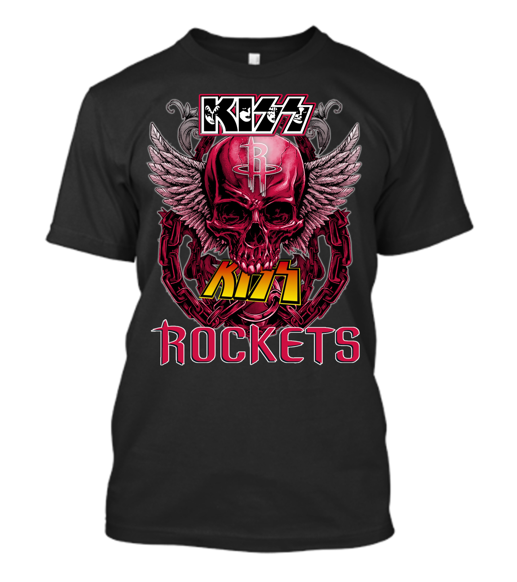 KISS Houston Rockets Skull Wings Rock Band T-Shirt