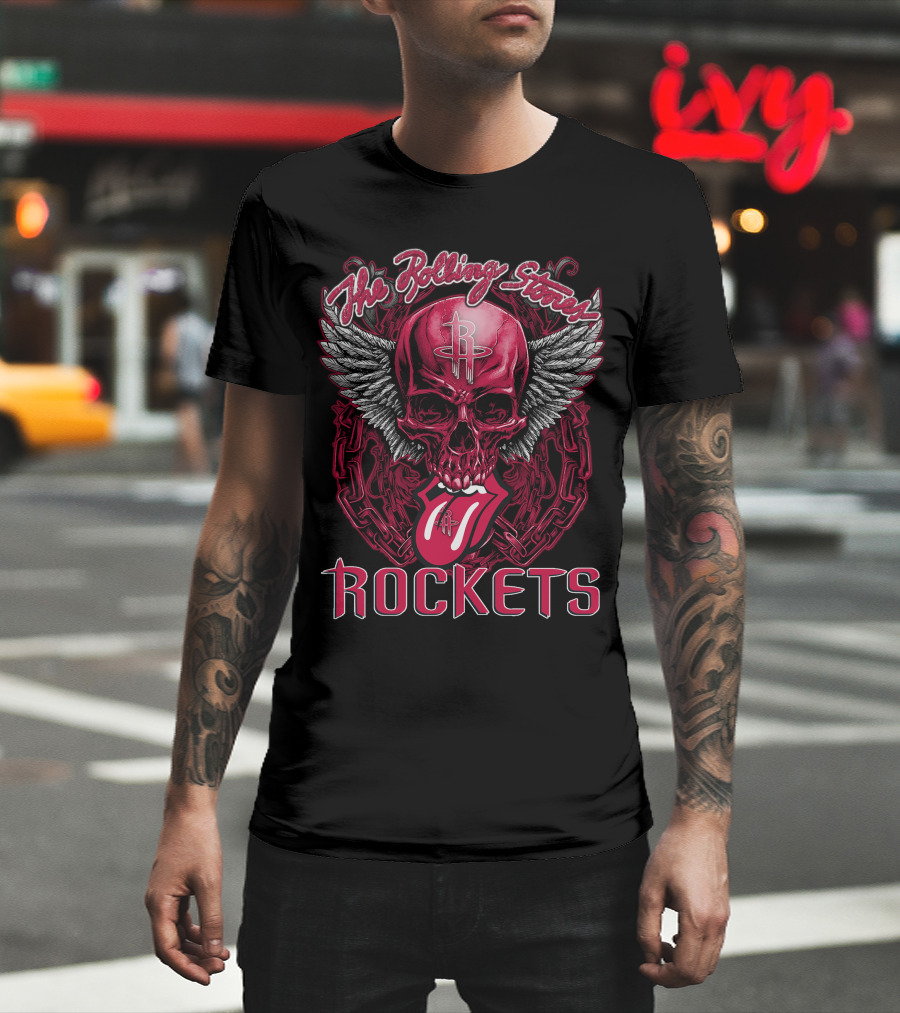 The Rolling Stones Houston Rockets Skull Wings Tongue T-Shirt