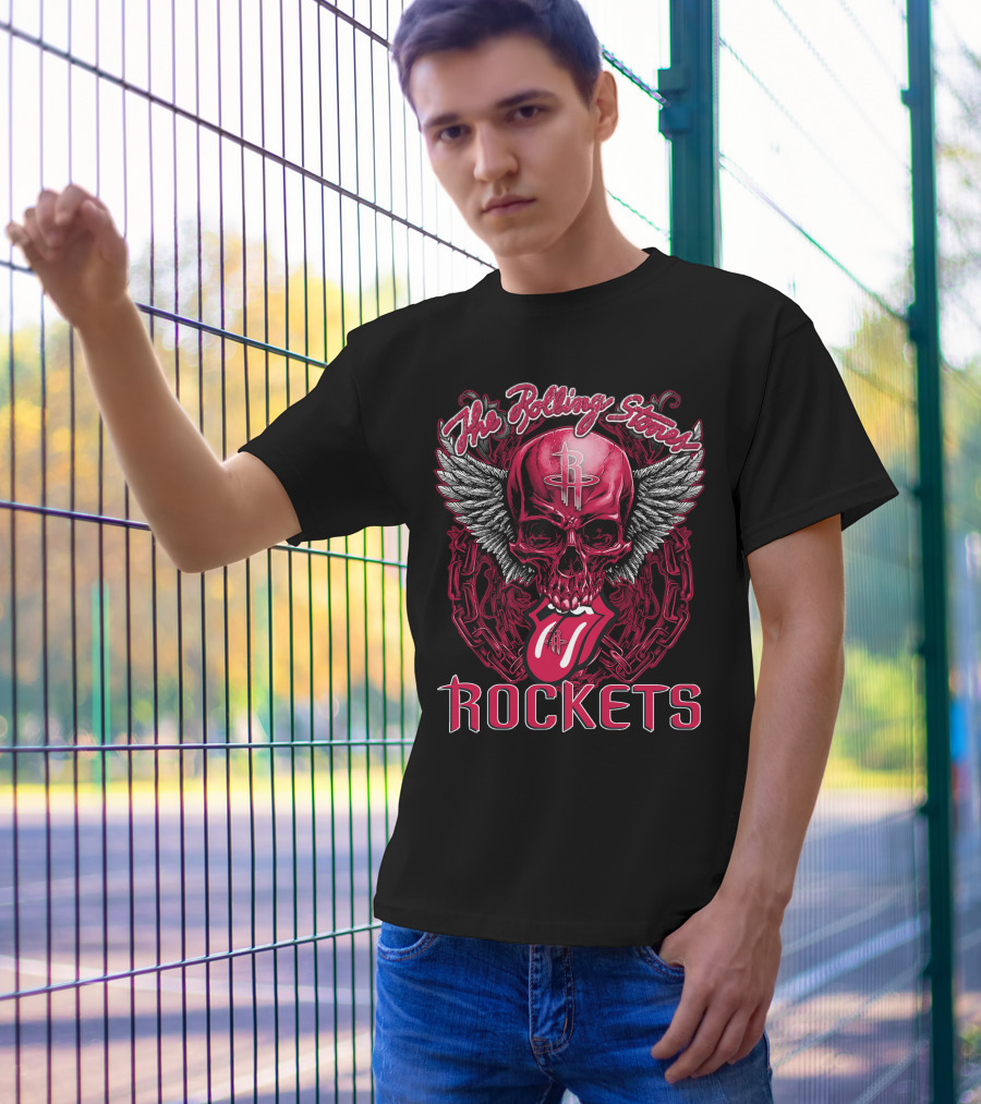 The Rolling Stones Houston Rockets Skull Wings Tongue T-Shirt