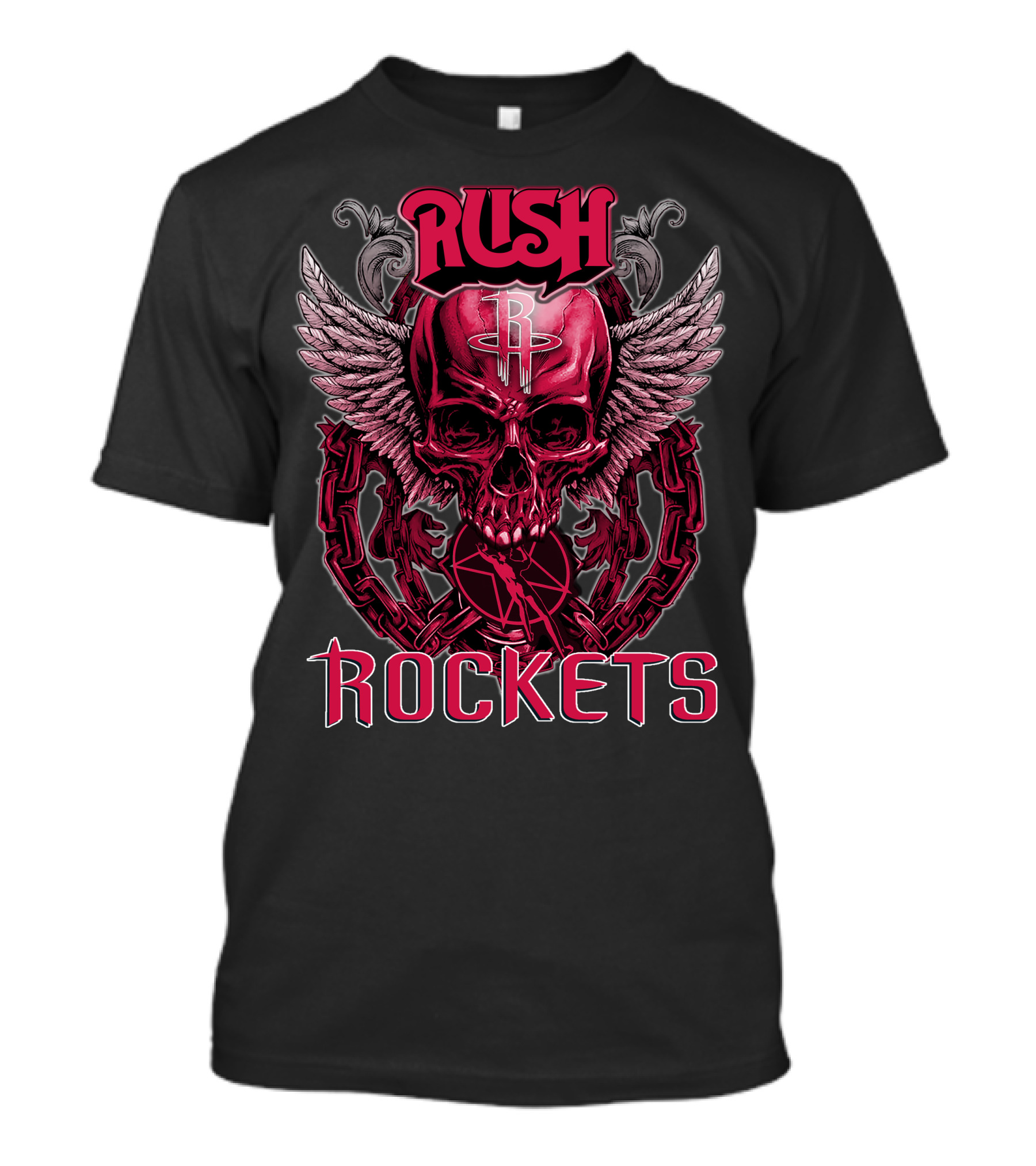Rush Houston Rockets Skull With Wings And Chains T-Shirt