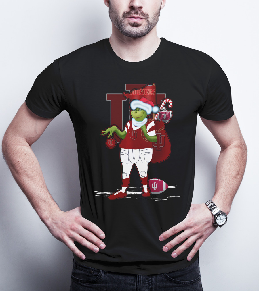 Grinchxmas Indiana Hoosiers Santa Sack Football T-Shirt