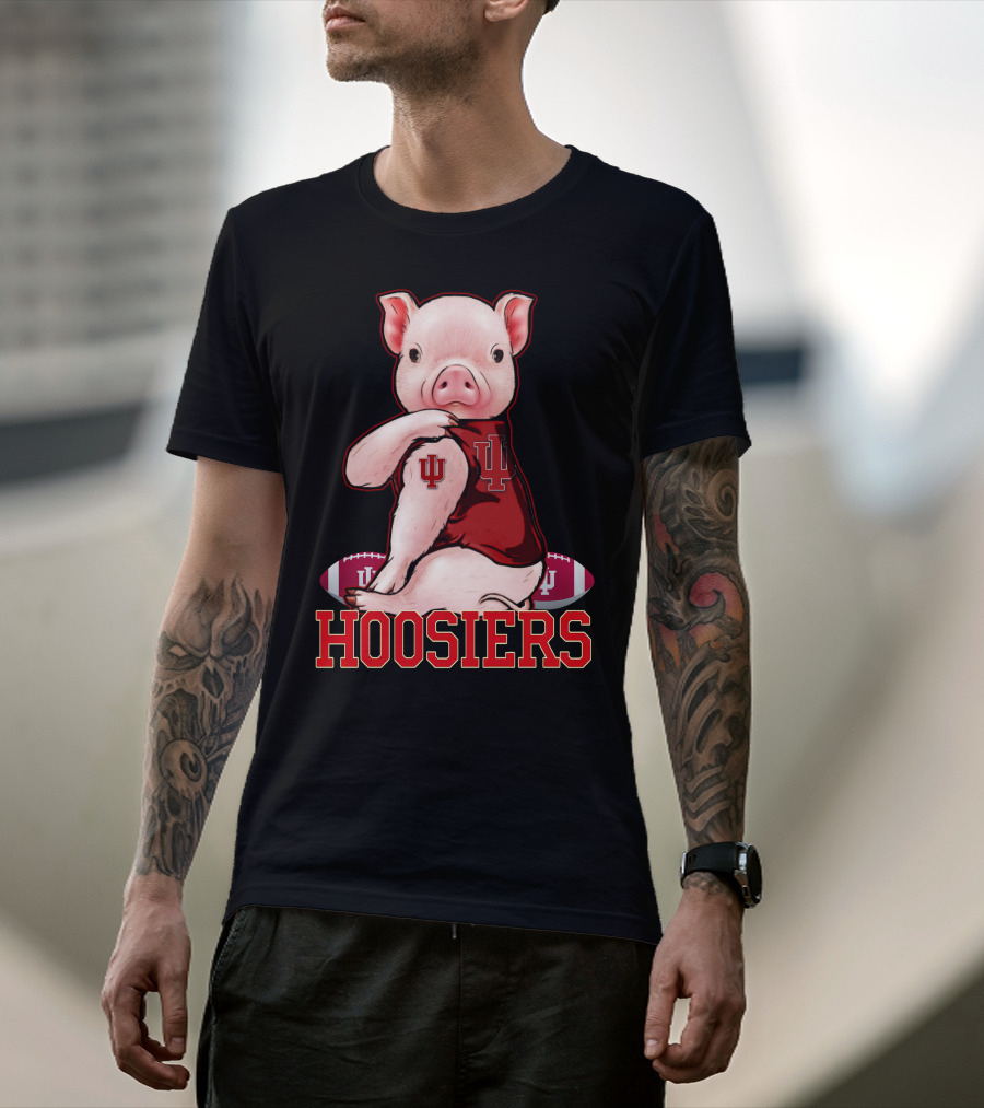 Hoosiers Pig With IU Jersey And Football T-Shirt