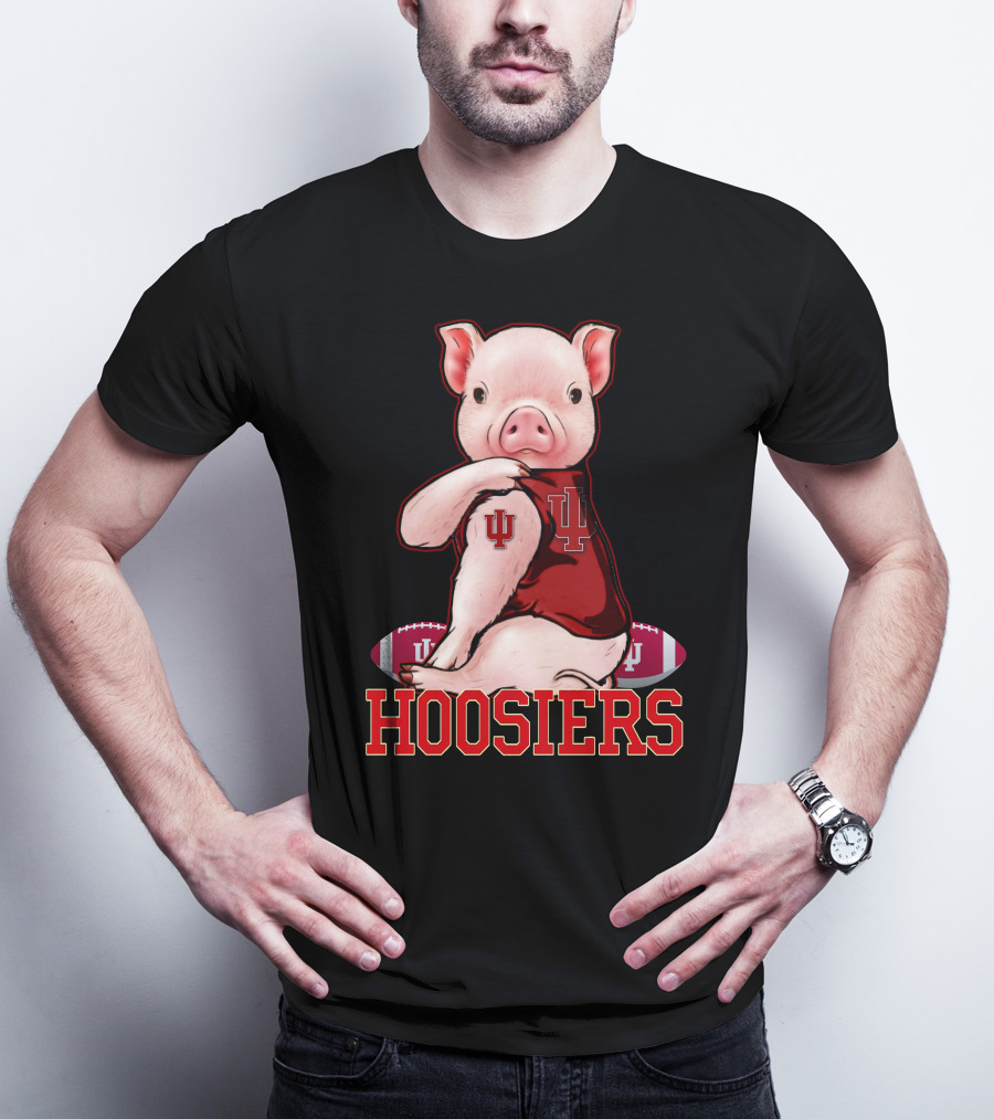 Hoosiers Pig With IU Jersey And Football T-Shirt