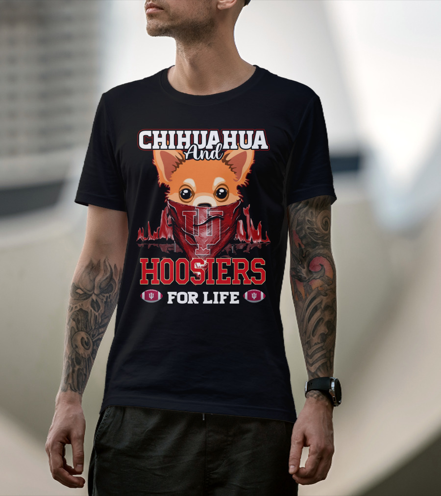 Chihuahua And Hoosiers For Life IU Indiana Football Fan Bandana T-Shirt