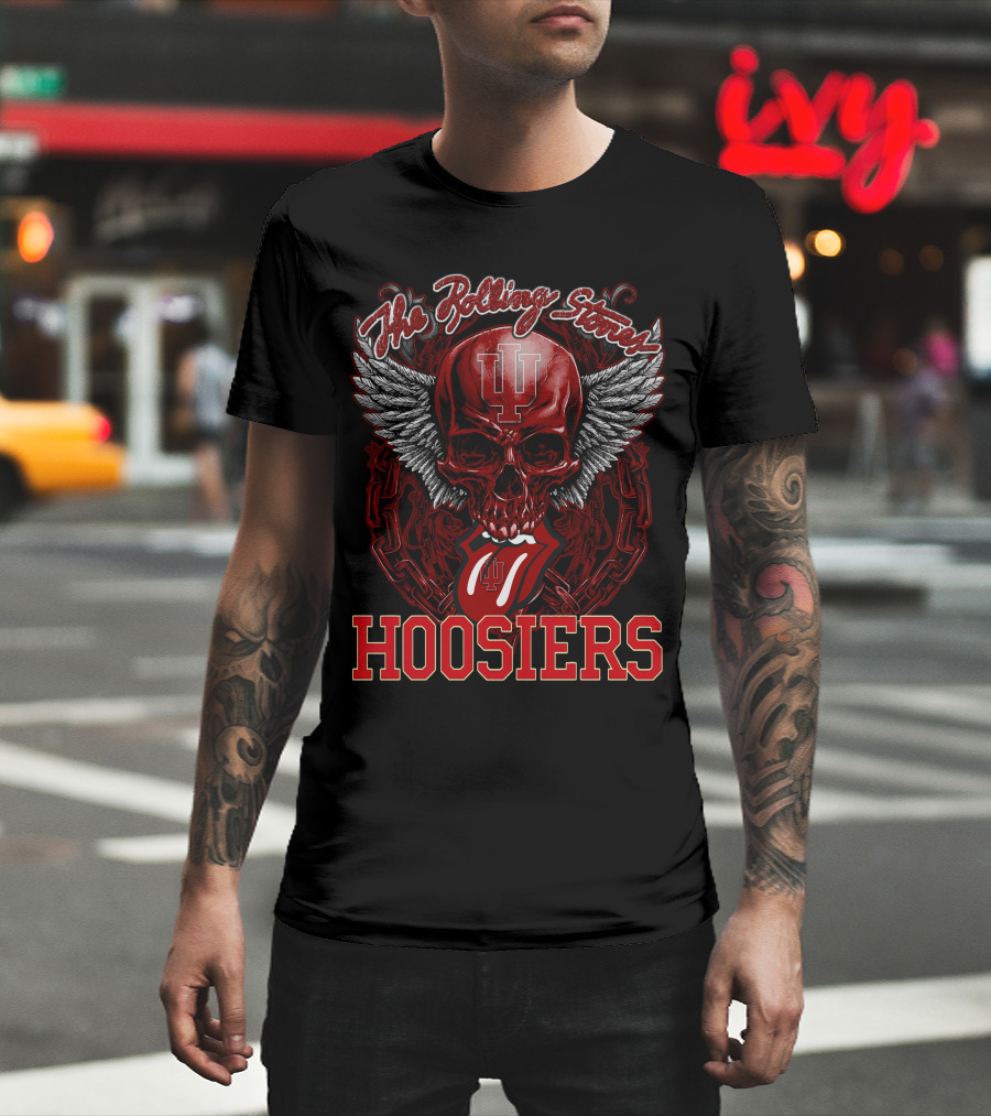The Rolling Stones Indiana Hoosiers Skull Logo With Wings And Tongue T-Shirt