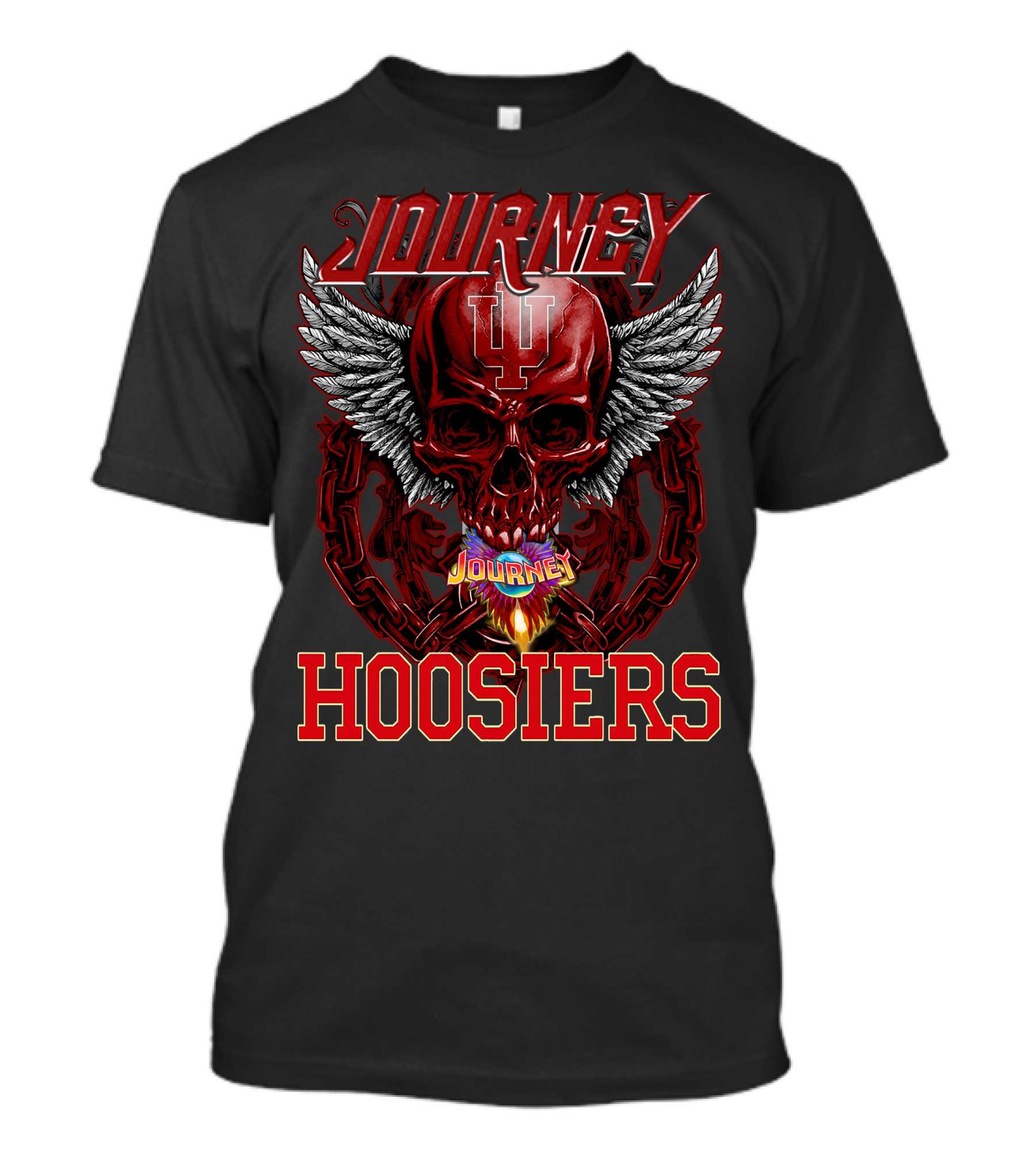 Journey Indiana Hoosiers Skull Wings Chains Flame T-Shirt