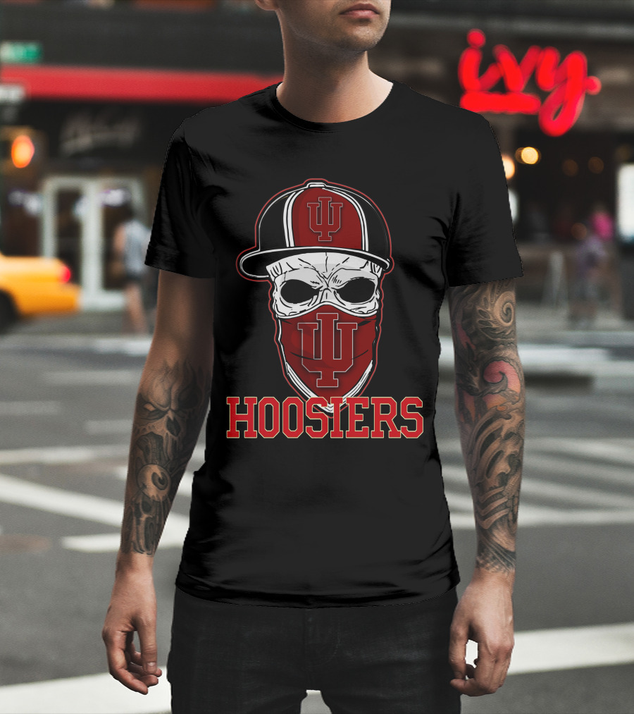 Indiana Hoosiers Skull With IU Cap And Bandana T-Shirt
