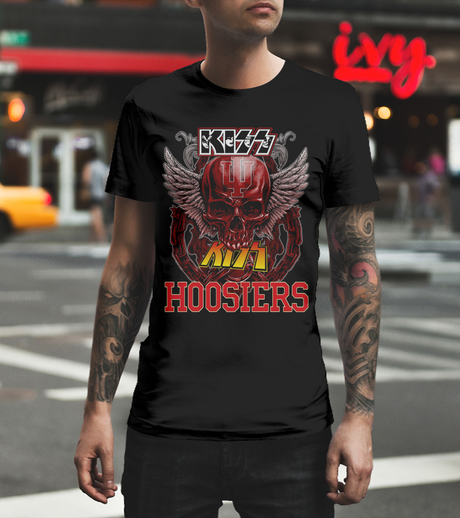 Kiss Indiana Hoosiers Skull Wings T-Shirt