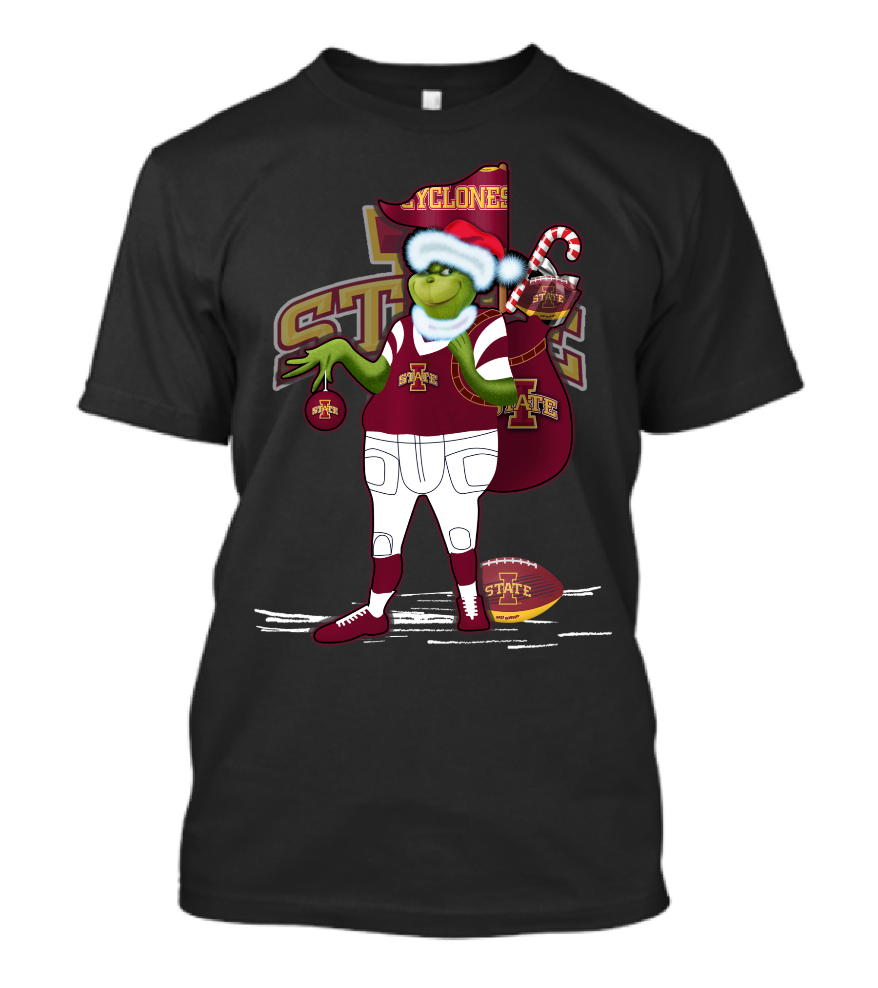 Grinchxmas Iowa State Cyclones Football Holiday Cyclone Santa Sack T-Shirt