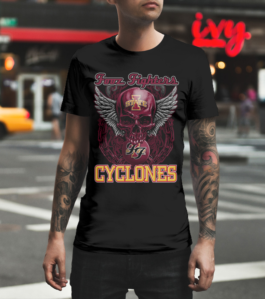 Iowa State Foo Fighters Cyclones Winged Skull T-Shirt