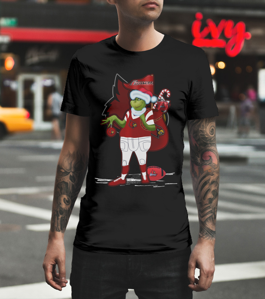 Grinchxmas Louisville Cardinals Holiday Football Character T-Shirt