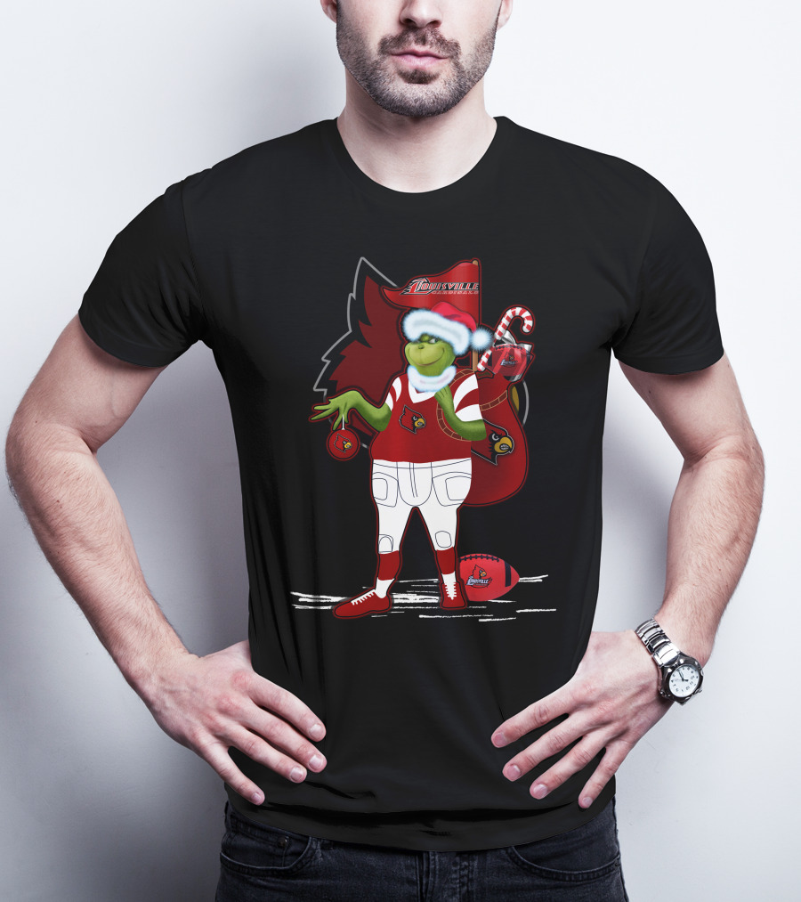 Grinchxmas Louisville Cardinals Holiday Football Character T-Shirt