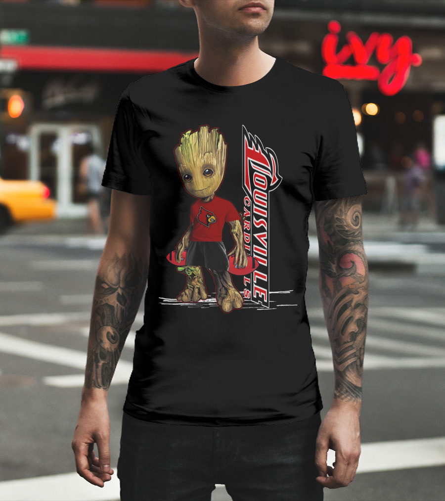 Groot Louisville Cardinals Fan Character With Team T-Shirt