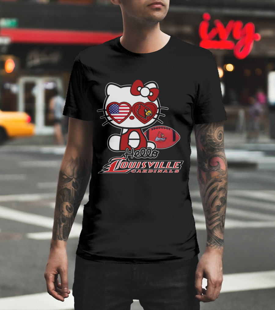 Hello Kitty American Flag Heart Eyes Louisville Cardinals Football T-Shirt