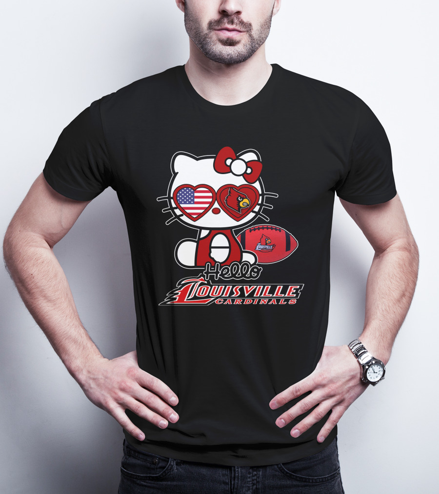 Hello Kitty American Flag Heart Eyes Louisville Cardinals Football T-Shirt