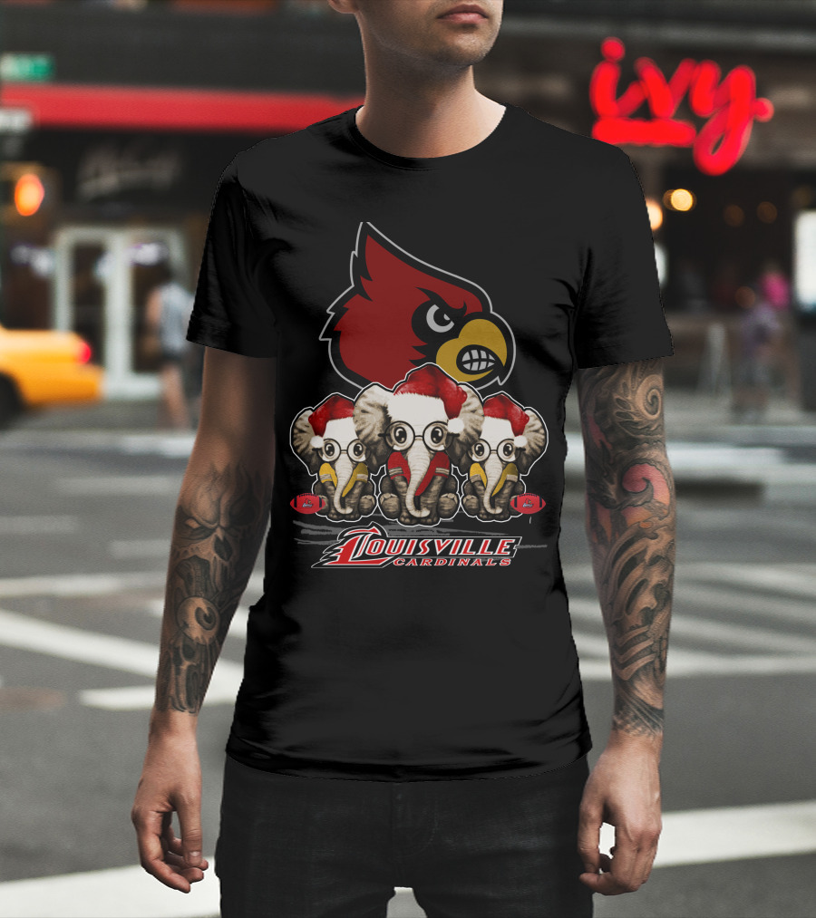 Santa Elephants Louisville Cardinals Christmas T-Shirt
