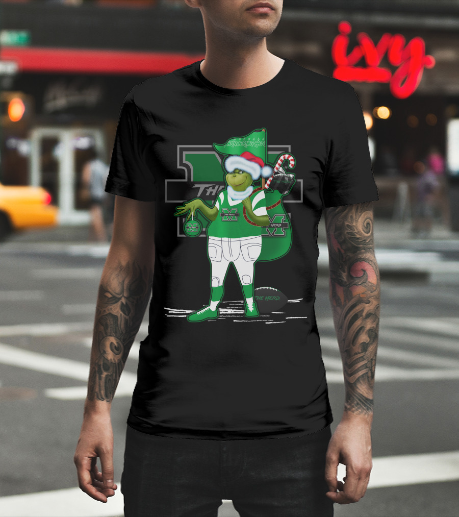 Grinchxmas Marshall Thundering Herd Holiday Football Spirit T-Shirt